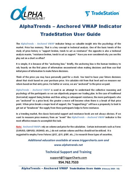 Alphatrends Anchored Vwap Indicator User Guide V2 Tradestation Pdf Contract For Difference