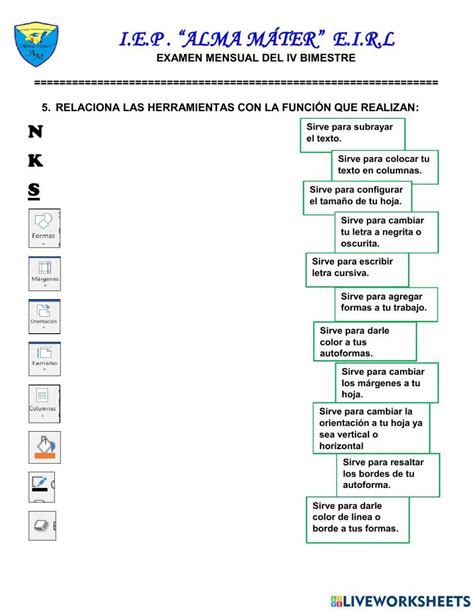 herramientas de word computación worksheet clase de informática