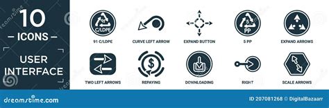 Filled User Interface Icon Set Contain Flat 91 C Ldpe Curve Left Arrow Expand Button 5 Pp