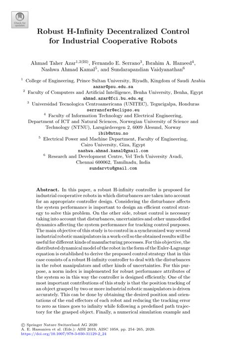 Pdf Robust H Infinity Decentralized Control For Industrial