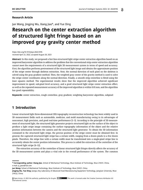 Pdf Research On The Center Extraction Algorithm Of Structured Light Fringe Based On An
