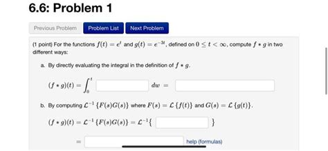 Solved Point For The Functions F T Et And G T E T Chegg Com