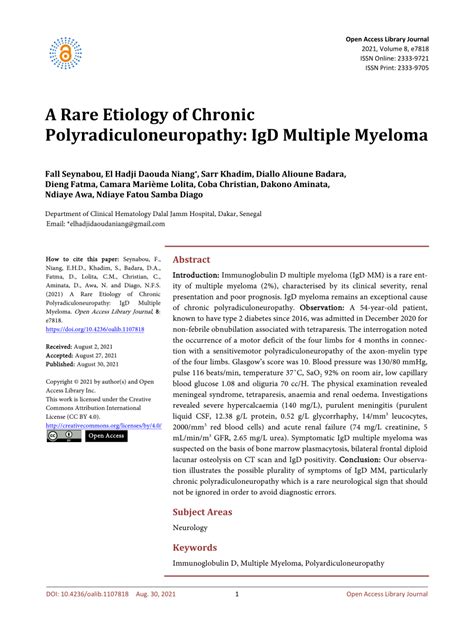 Pdf A Rare Etiology Of Chronic Polyradiculoneuropathy Igd Multiple Myeloma
