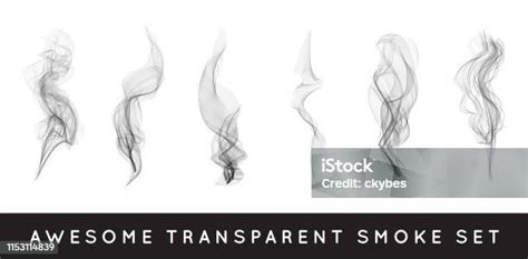 디지털 현실적인 연기 벡터 일러스트 레이 션 곱슬 연기 흐름 컬렉션 곡선 투명 연기 흐름 이미지 회색 연기 흐름 수직 연기 흐름