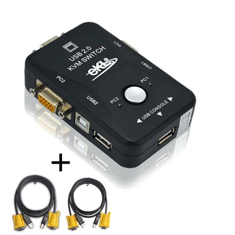 Ekl 2 Port Kvm Vga Switch Usb 2 0 Keyboard Mouse Switch Box With 2 Pcs Kvm Cable In Computer
