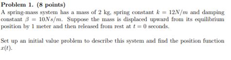 Solved Problem Points A Spring Mass System Has A Mass Chegg