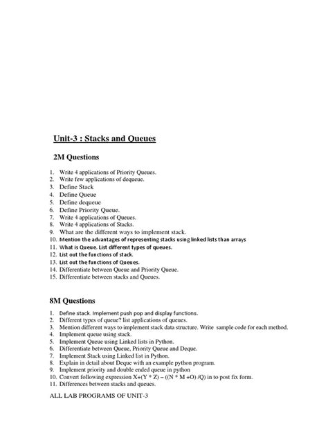 unit 3 stacks and queues 2m questions pdf queue abstract data