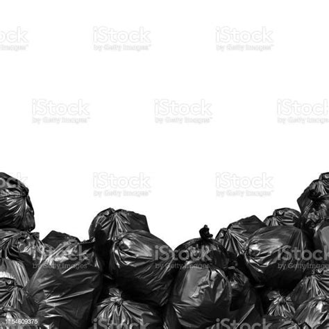 쓰레기 봉투 검은 고립 된 흰색 배경과 배너 쓰레기통 쓰레기통 쓰레기 봉투 쓰레기 봉투 플라스틱 개념의 오염을위한 복사 공간 더미 가득 찬에 대한 스톡 사진 및 기타 이미지