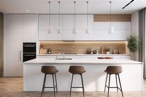 Premium Ai Image 3d Rendering Modern Kitchen Counter With White And
