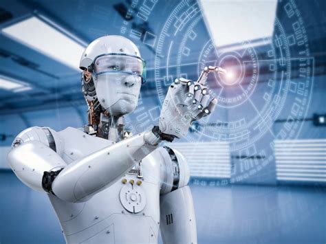 Robot Working with Virtual Display Stock Illustration - Illustration of ...