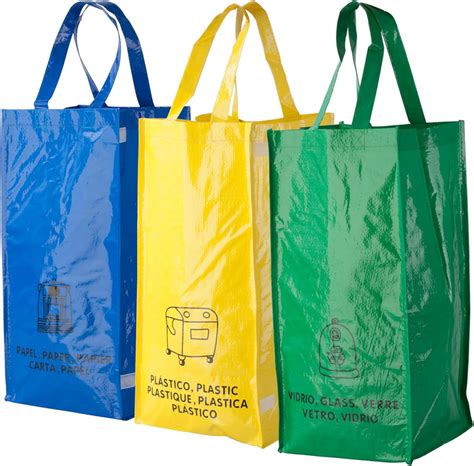 Set Of 3 Reusable Recycling Bags Waste Separation Glass Residues