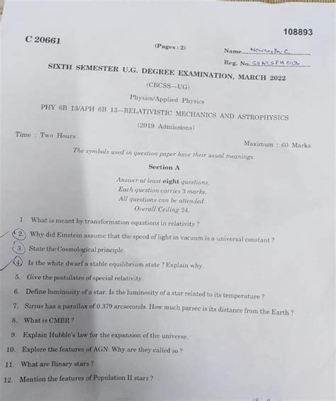 Relativistic Mechanics And Astrophysics C Pages Name S Reg No SER
