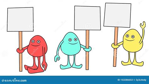 Happy Colorful Blob Ball Characters Protesting Vector Illustration Stock Image Illustration Of