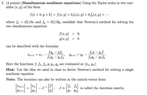 Solved 2 4 Points Simultaneous Nonlinear Equations