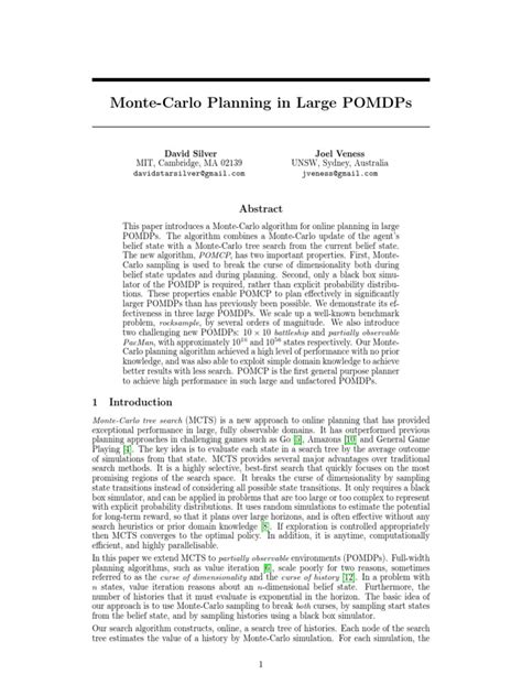 Monte Carlo Planning In Large Pomdps Download Free Pdf Monte Carlo