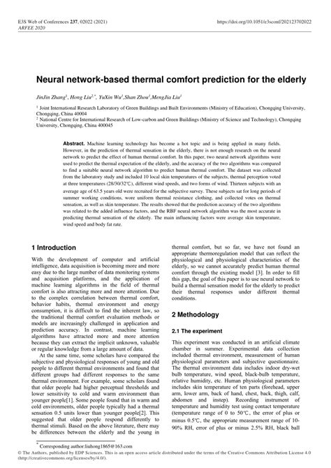Pdf Neural Network Based Thermal Comfort Prediction For The Elderly