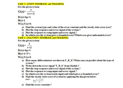 Solved CASE UNITY FEEDBACK And TRACKING For The Chegg