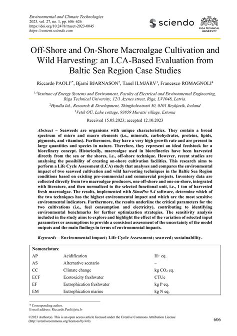 Pdf Off Shore And On Shore Macroalgae Cultivation And Wild Harvesting An Lca Based Evaluation