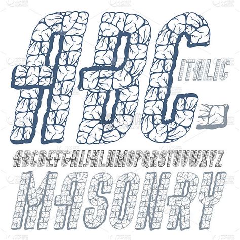 向量大写现代字母，abc集。粗体浓缩斜体，从a字到z字都可以用在艺术招贴设计中。采用3d花岗岩结构风