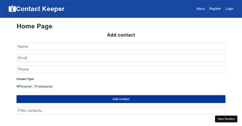 React Contact Keeper Codesandbox