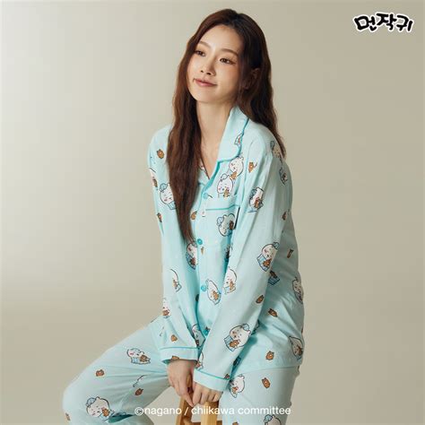 [남녀공용] 먼작귀 먼가 작고 귀여운 긴팔 잠옷 Mint Spppd49u04 스파오