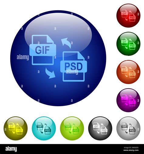  Psd File Conversion Icons On Round Glass Buttons In Multiple Colors