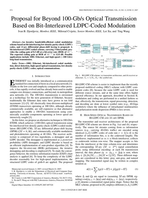 Pdf Proposal For Beyond 100 Gbs Optical Transmission Based On Bit