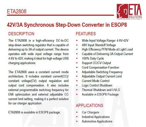 钰泰升压型led驱动电源ic Eta2808e8a 产品展示