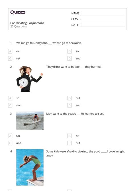 50 Coordinating Conjunctions Worksheets For 4th Year On Quizizz Free And Printable