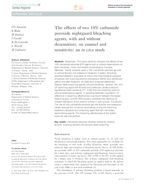 Pdf Effectiveness Of A Desensitizing Agent Before In Office Tooth