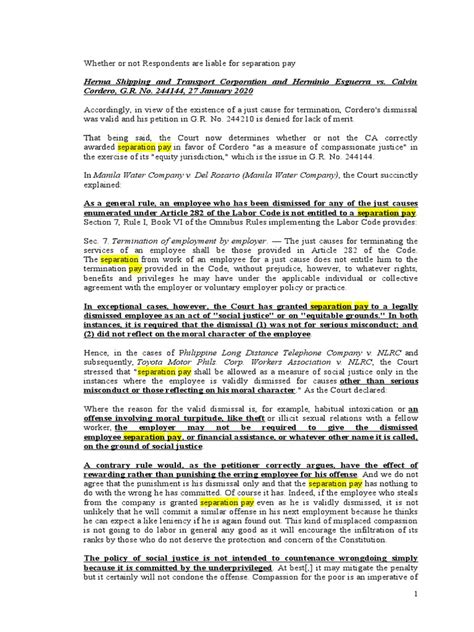 Legal Memo Separation Pay Download Free Pdf Equity Law Employment