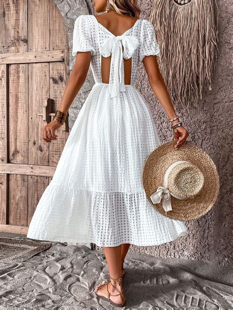 Tie Backless Ruffle Hem Dress White Boho Dress Ruffle Hem Dress