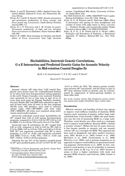 Pdf Heritabilities Intertrait Genetic Correlations Gxe Interaction And Predicted Genetic