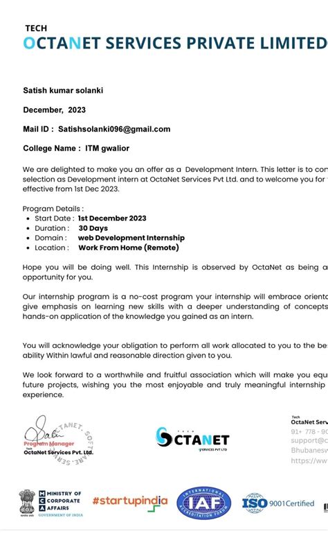 Satish Solanki On Linkedin Octanetinternship Octanet