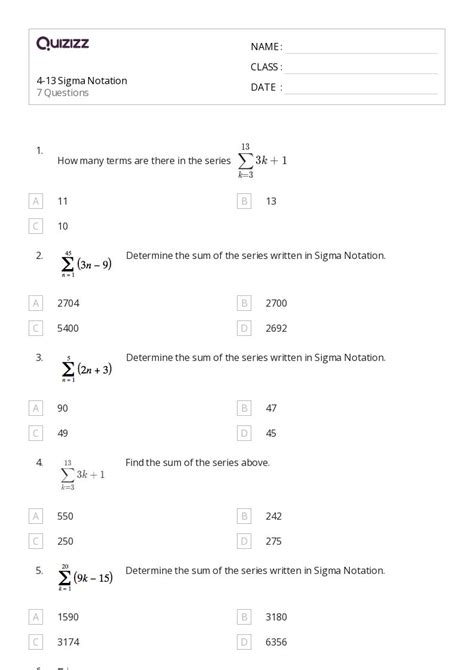 50 Sigma Notation Worksheets On Quizizz Free Printable