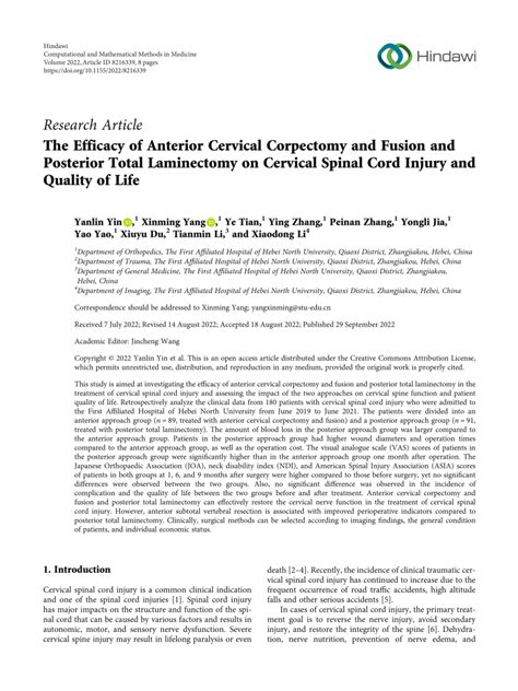 Pdf The Efficacy Of Anterior Cervical Corpectomy And Fusion And