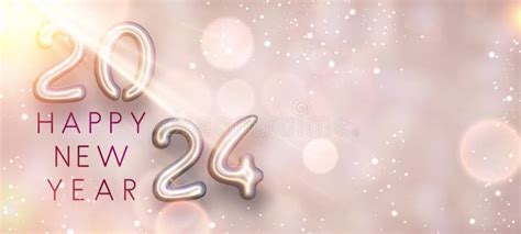 New Year 2024 Numbers Made Of Inflated Foil Balloons On Golden Background With Blurred Light
