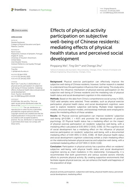 Pdf Effects Of Physical Activity Participation On Subjective Well