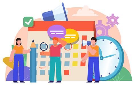 시간 관리 작업 계획 개념 사람들은 큰 달력 시계 근처에 서 있습니다 소셜 미디어 웹 페이지 배너 프리젠 테이션포스터 벡터에 대한 스톡 벡터 아트 및 기타 이미지 Istock