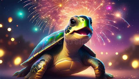 Animated Turtle With Fireworks Stock Illustration Illustration Of