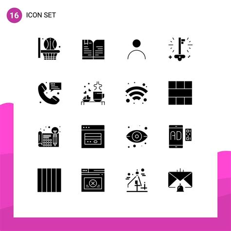 Set Of 16 Vector Solid Glyphs On Grid For Message Call Personalization