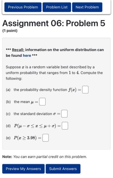 assignment 06 problem 5 1 point recall