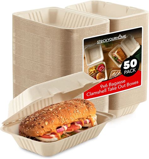 Clamshell Take Out Food Containers 9 X 6” 50 Pack 1 Compartment