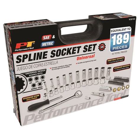 Performance Tool 3 8 Dr Universal Spline Socket Set W38193 Blain
