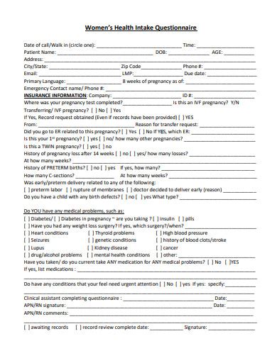 Free 33 Intake Questionnaire Samples In Pdf Ms Word