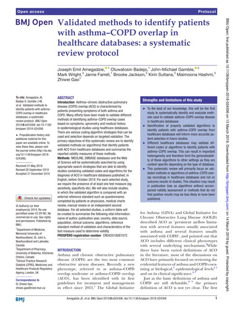 Pdf Validated Methods To Identify Patients With Asthma Copd Overlap