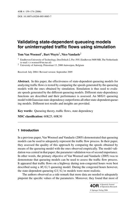 Pdf Validating State Dependent Queueing Models For Uninterrupted Traffic Flows Using Simulation
