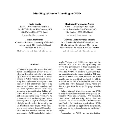 Multilingual Versus Monolingual Wsd Acl Anthology