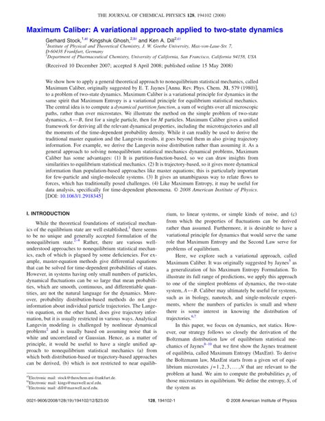 Pdf Maximum Caliber A Variational Approach Applied To Two State Dynamics