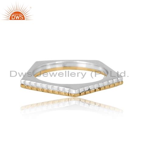 Sterling Silver Pentagon Ring In Gold And White